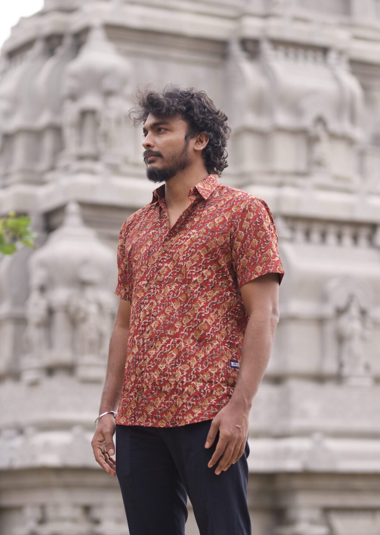Red kalamkari Shirt men - Woven Whale